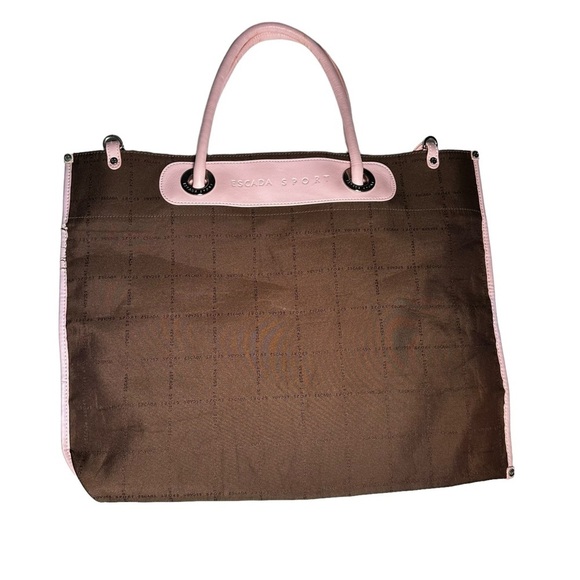 Escada | Bags | Escada Sport Canvas Tote Brown Pink | Poshmark